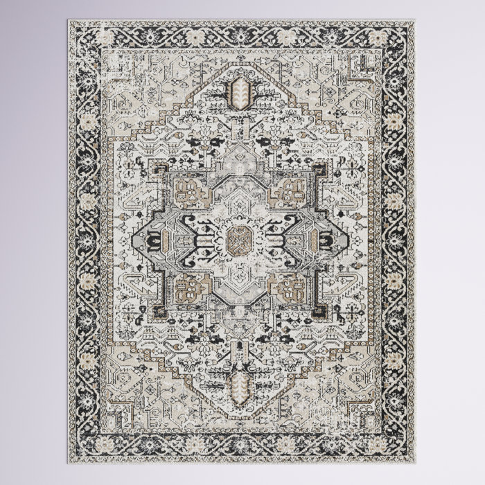 Langley Street Haughton Machine Washable Oriental Black/Taupe Area Rug & Reviews | Wayfair